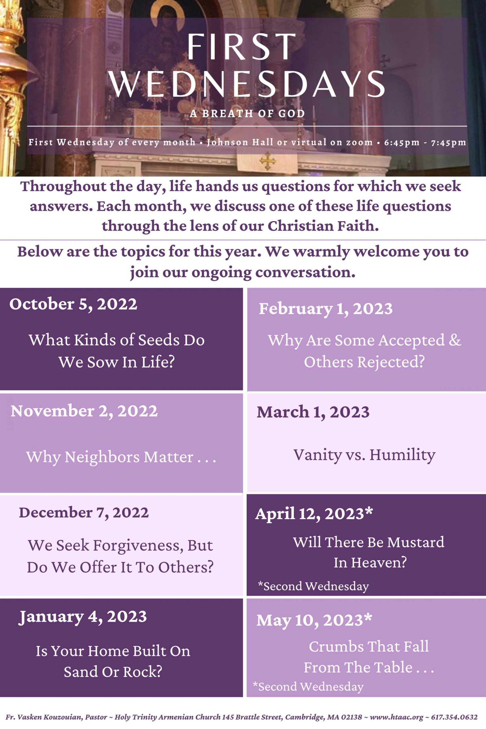 First Wednesdays: Bible Discussions - Holy Trinity Armenian Church of ...